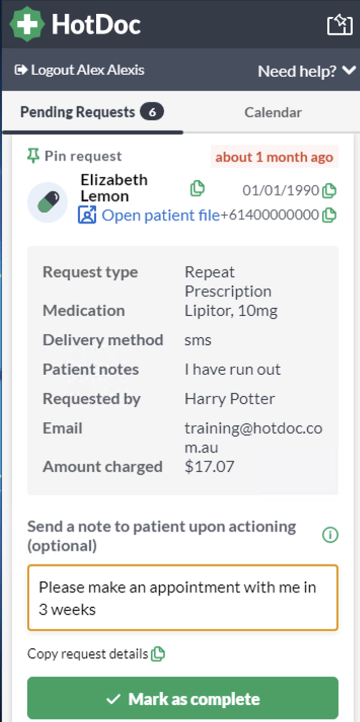 How do practitioners action Routine Requests in the HotDoc Sidebar ...