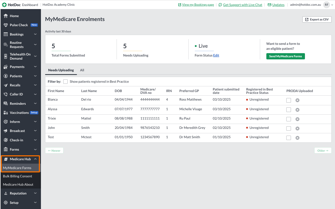 How to manage MyMedicare Form submissions in the Dashboard – HotDoc Support