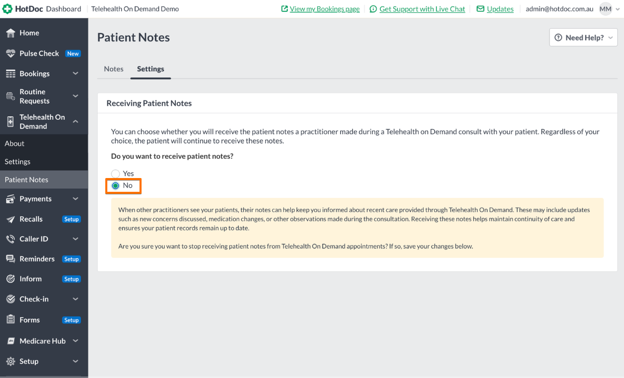 How can I manage my patient notes preferences for Telehealth On Demand ...
