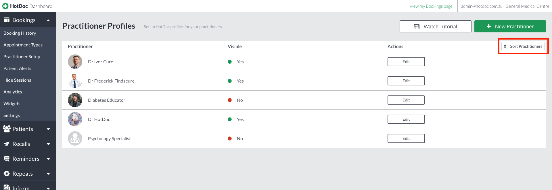 How to change the Display Order of your Practitioners – HotDoc Support